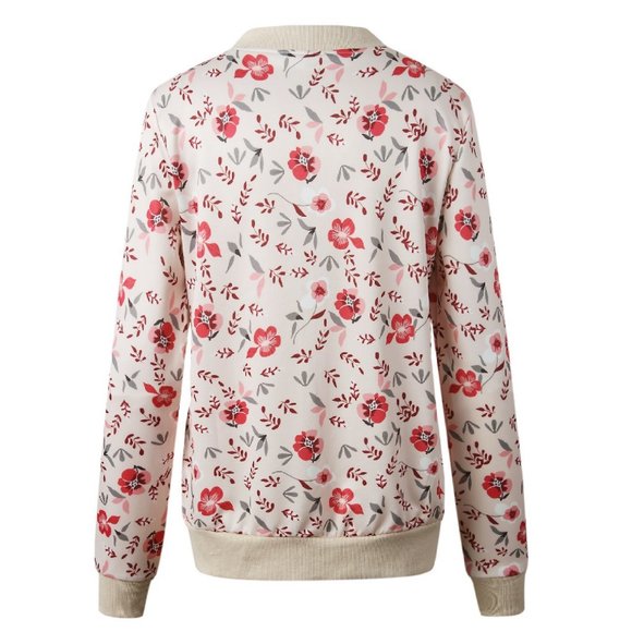 Jackets & Coats | Floral Print Long Sleeve Zip Up Bomber Jacket Coat ...